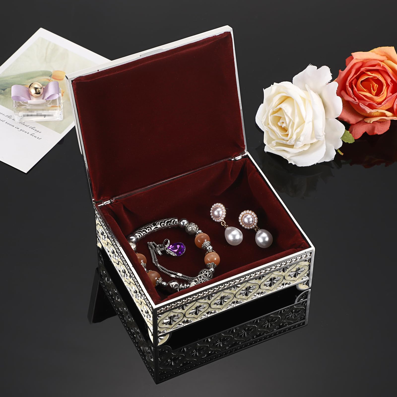Hipiwe Vintage Metal Jewelry Box Floral Gorgeous Jewelry Trinket Box ...