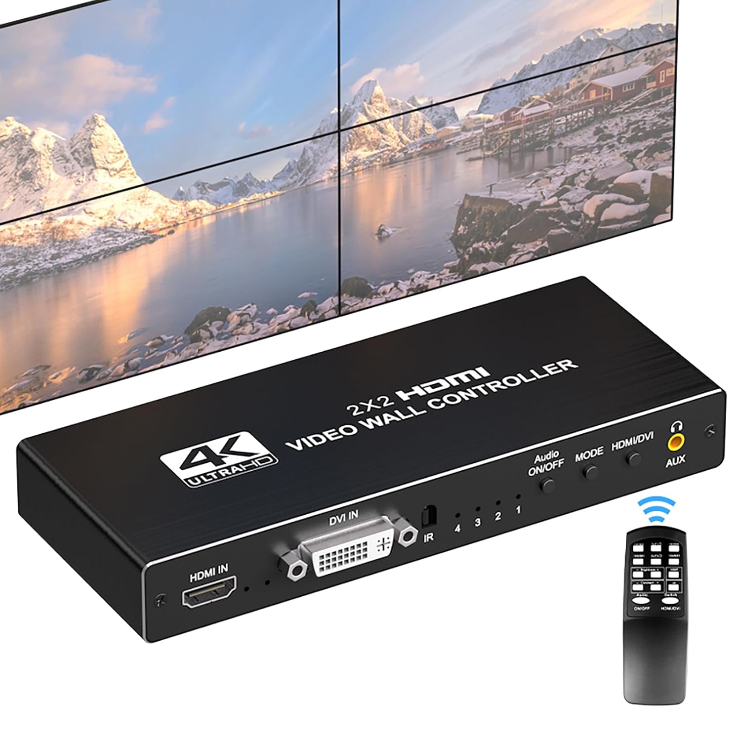 Video Wall Controller 2x2,HDMI 4K Video Wall Processor with RS232,180 ...
