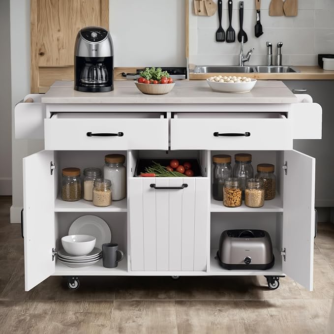 Amazon.com: Acurax Kitchen Island with Trash Can Storage Cabinet ...