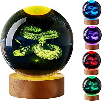 LMLOBEP Large Snake Crystal Ball Night Light with Woodern Base, 3D ...