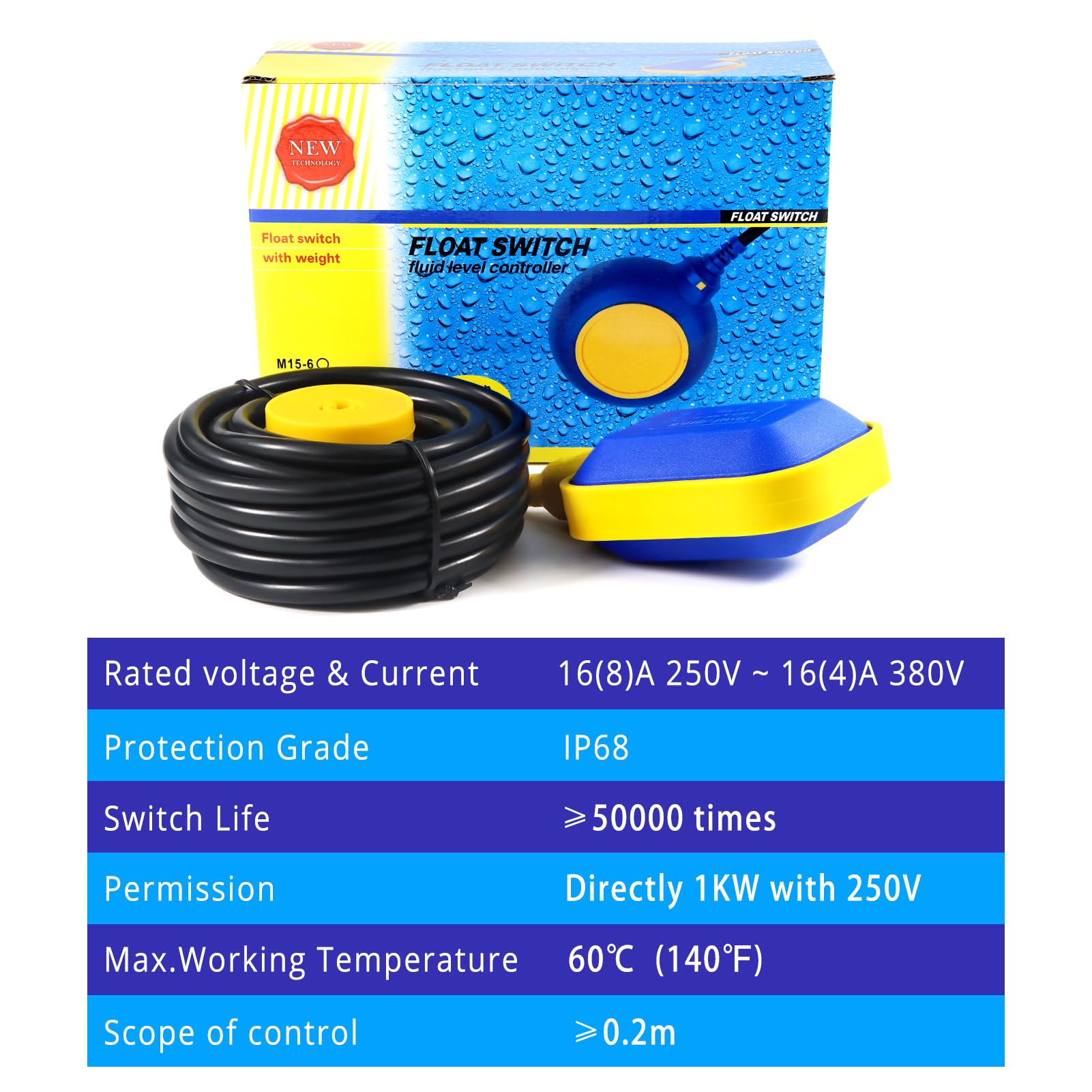 Snapklik.com : Mamfous Float Switch, 220V 16A Waterproof Tethered Float ...