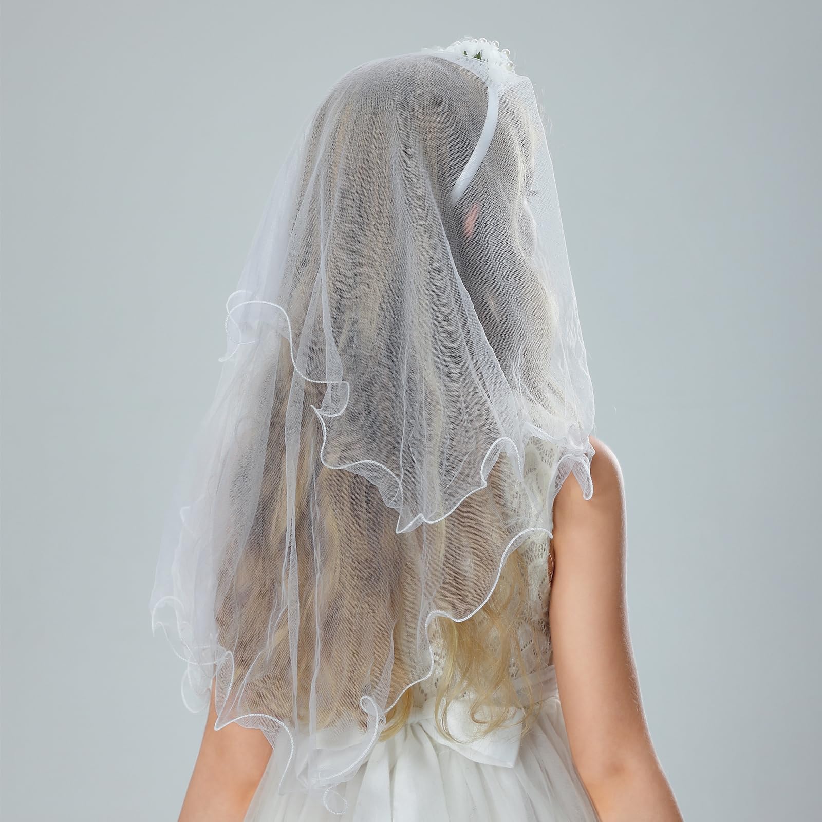 Snapklik.com : Colorful House White Floral First Communion Veils For Girls