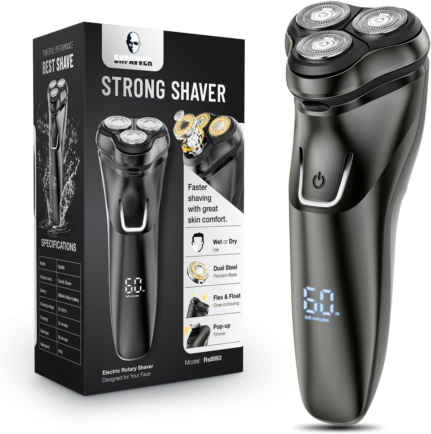 Electric Razor for Men, SHPAVVER Electric Shaver for Men, Rechargeable Wet & Dry Shaver with Pop ...