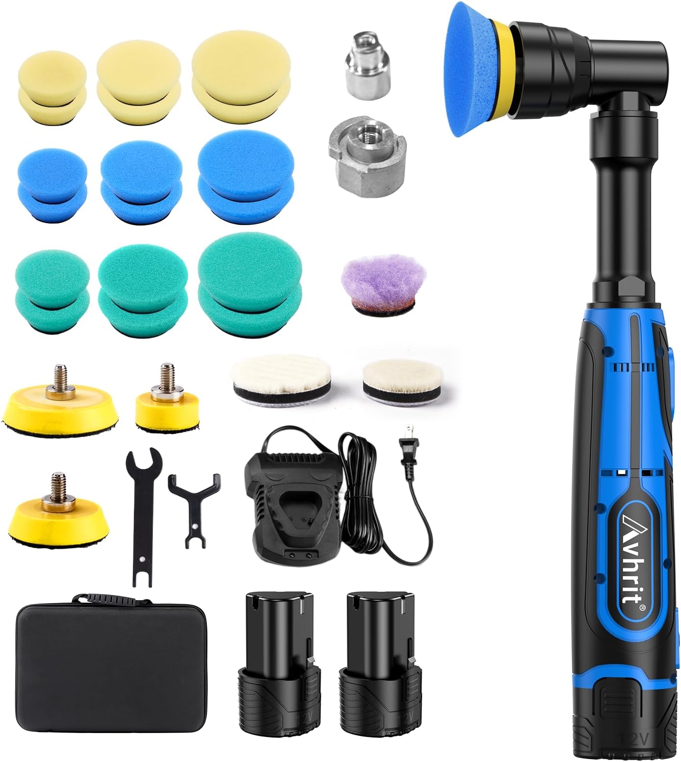 Mini Car Polisher, Avhrit Cordless Orbital Buffer with 2 Batteries Pads ...