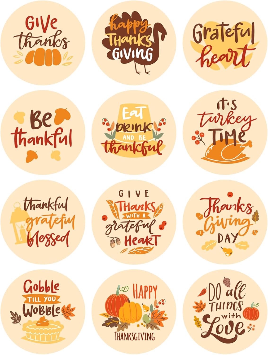 Amazon.com: Lucleag 360 PCD Happy Thanksgiving Stickers for Kids, Round ...