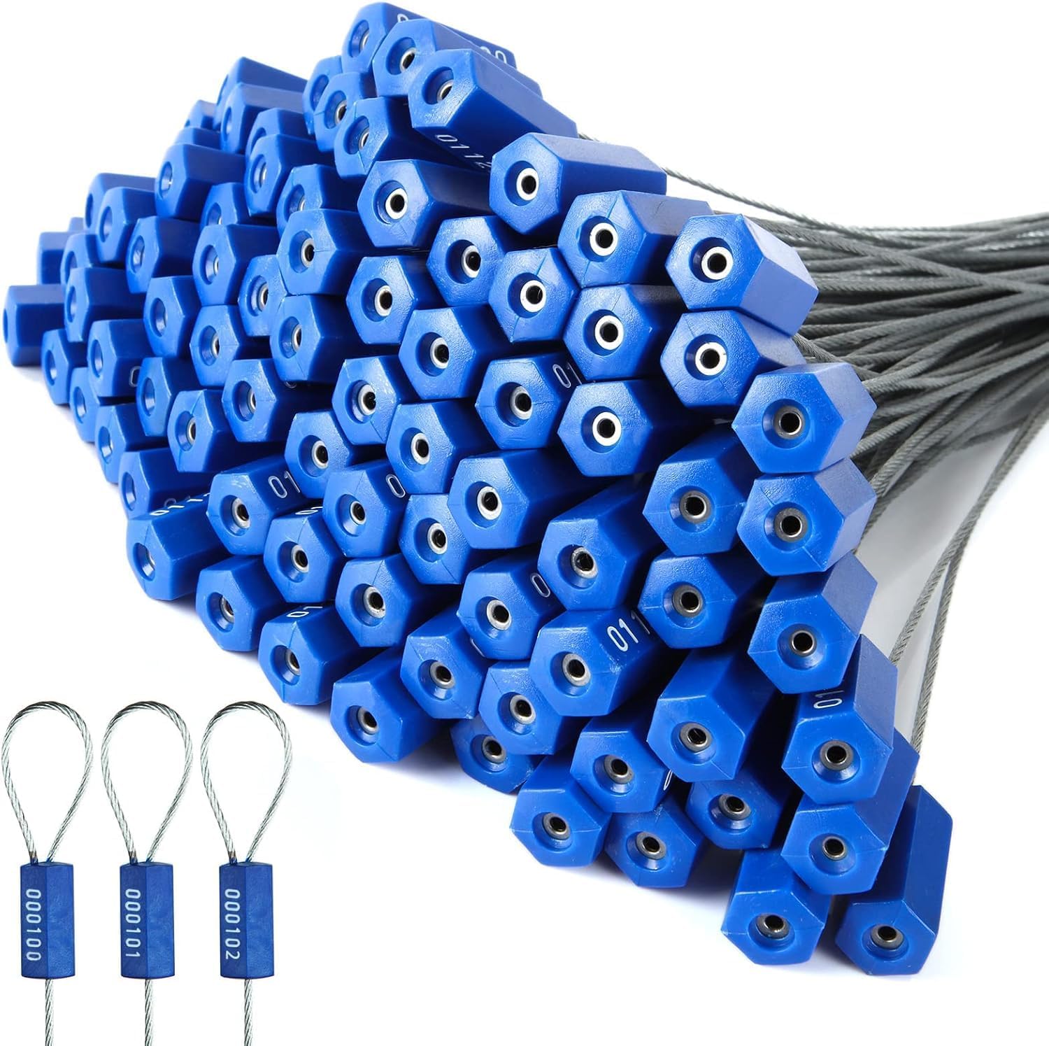 Tamper-Evident Numbered Security Cable Seals, 30cm Steel Wire, Blue Hex ...