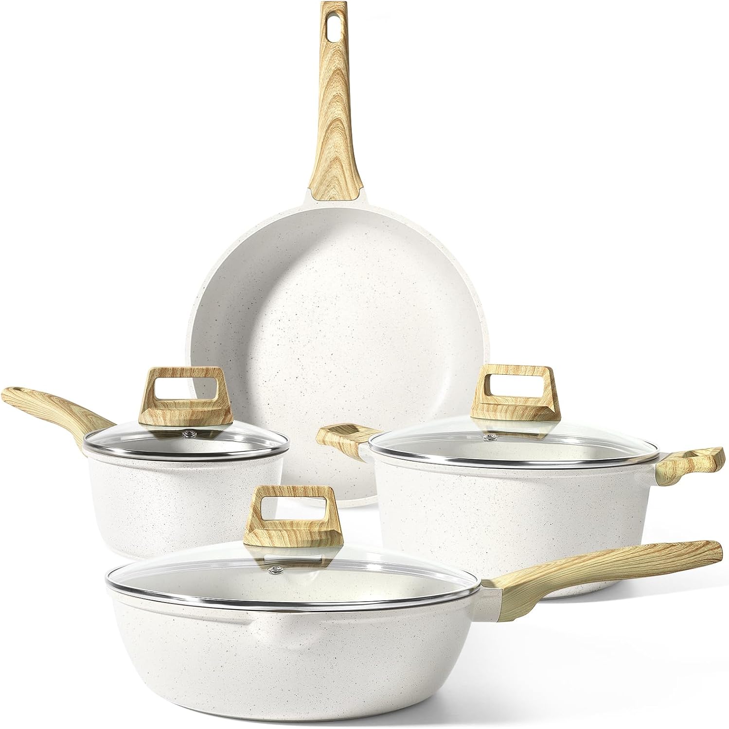 Amazon.com: GiPP Pots and Pans Set Non Stick 7 Piece, White Granite Kitchen Cookware Sets ...