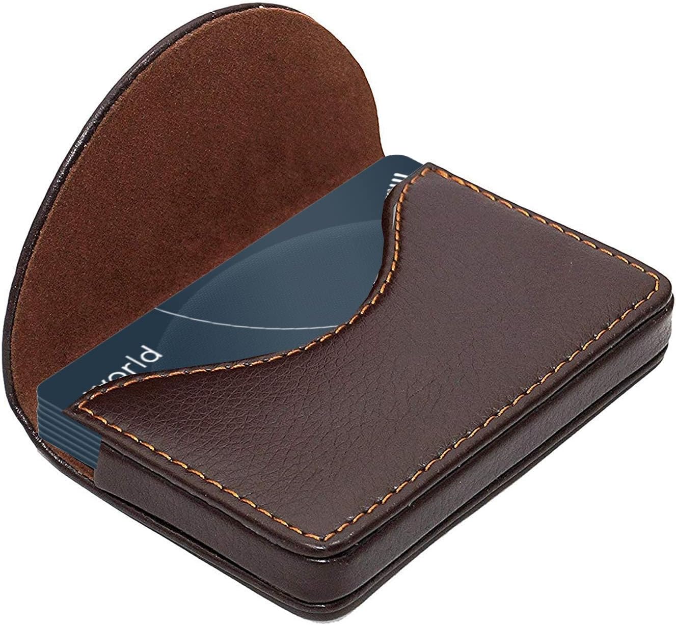 Amazon.com: Performore Business Card Holder Brown PU Leather Business ...
