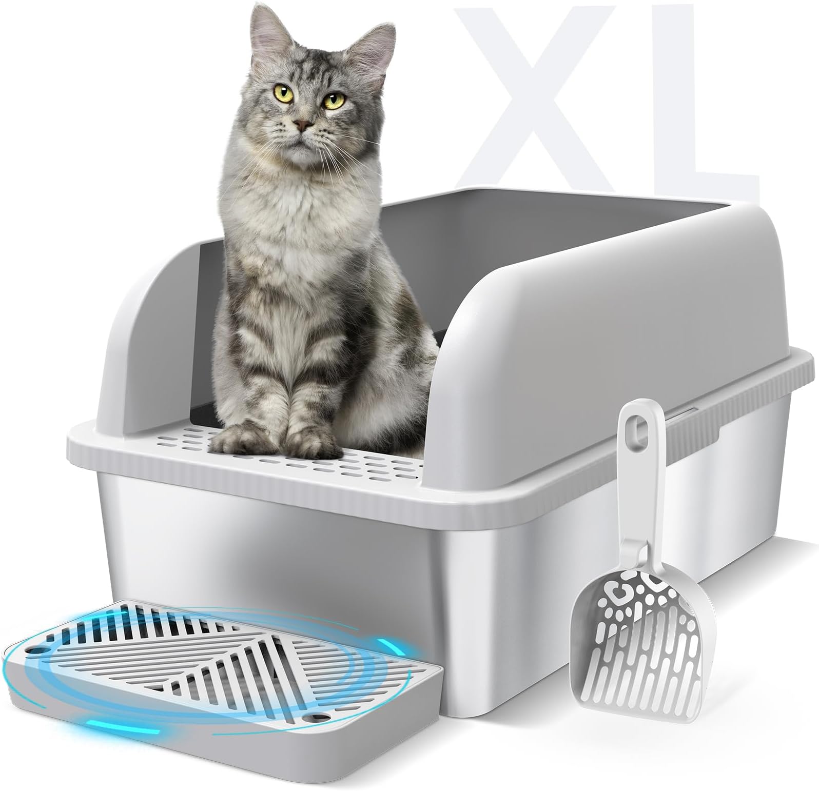 Amazon.com: Suzzipaws Enclosed Stainless Steel Cat Litter Box with Lid ...