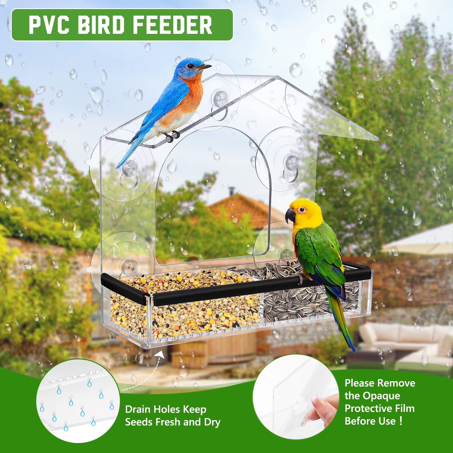 Window Bird Feeders, Clear Window Bird Feeders with Strong Suction Cups ...
