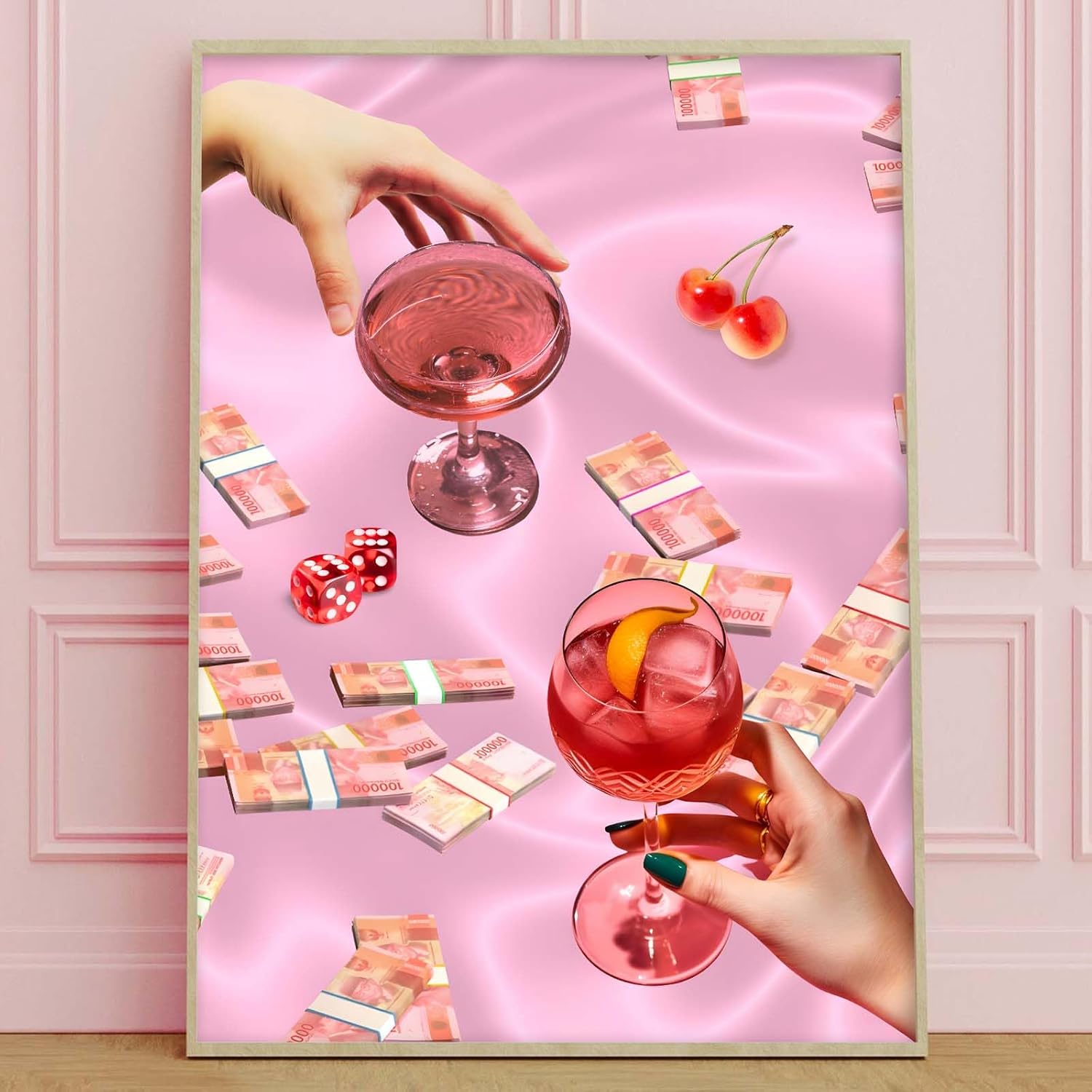 Amazon.com: Pink Cocktail Wall Art Cocktail Poster Bar Cart Prints Pink ...