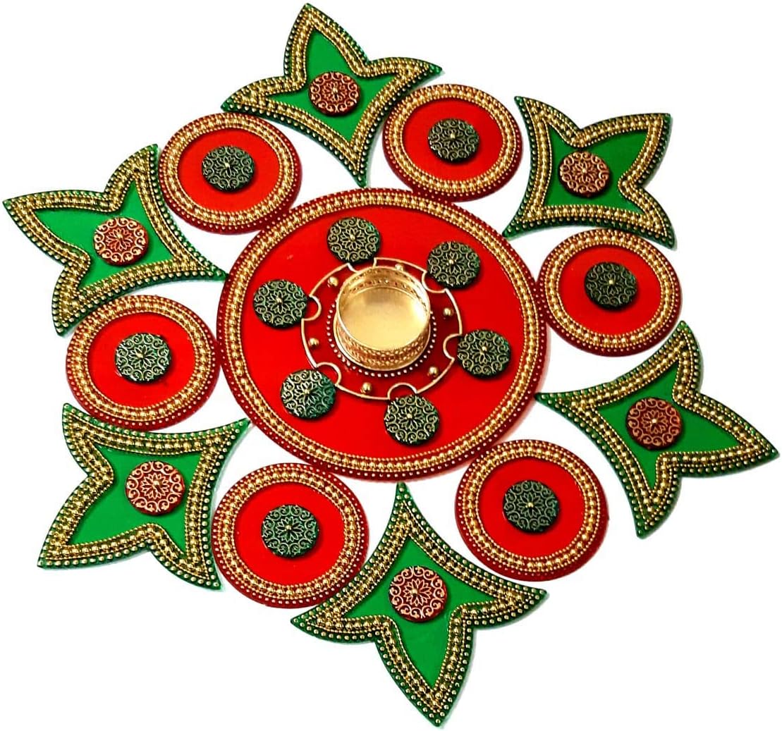 Amazon.com: Plastic Reusable Rangoli with Diya, Red and Green, 15 Inch ...