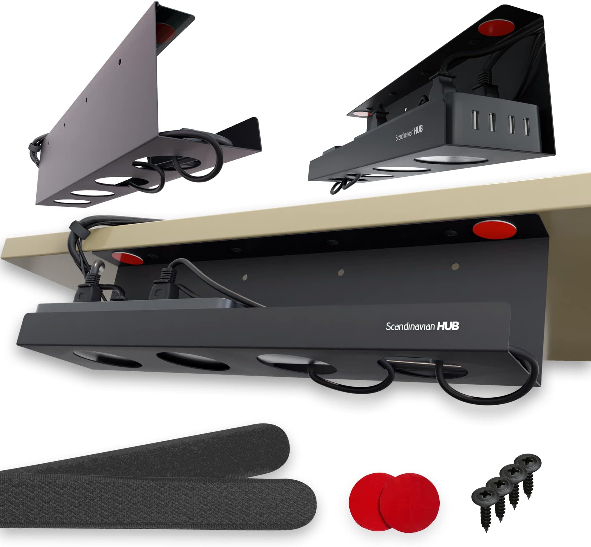 Under Desk Cable Management Tray - No Drill Organizer for Glass and ...