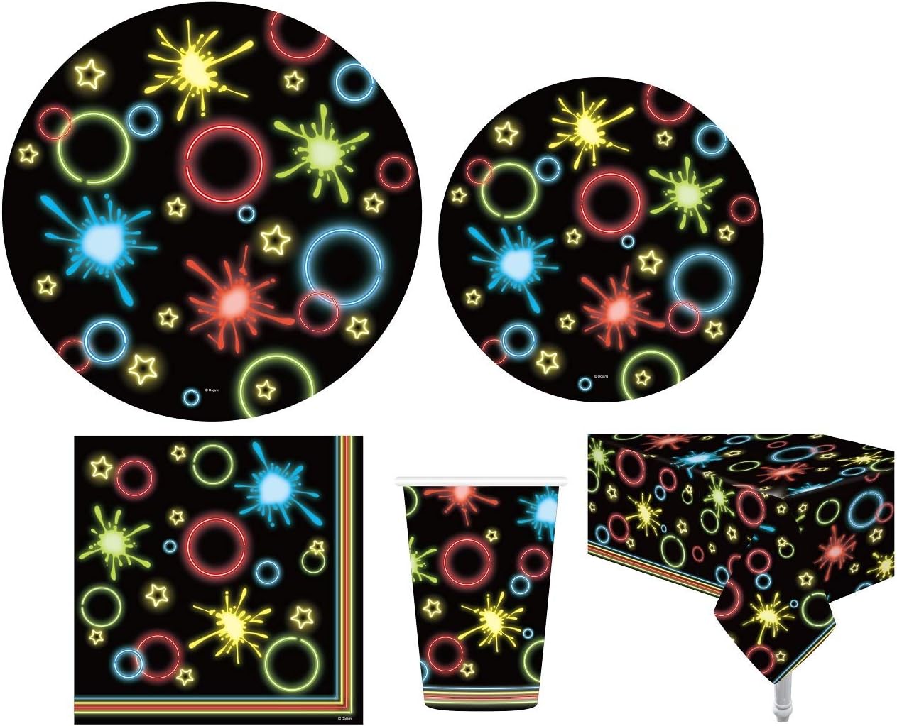 Amazon.com: Neon Glow Party Set for 30 Guests – Includes 9" Plates, 7 ...