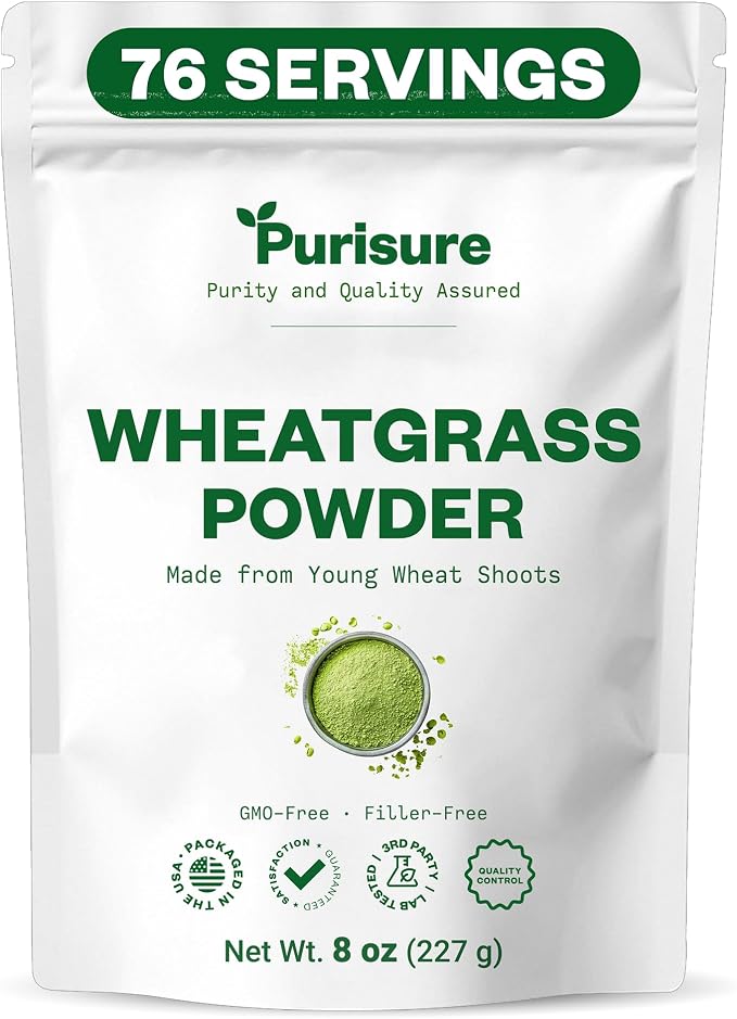 Amazon.com: Purisure Wheatgrass Powder, 8oz, Wheat Grass Powder, Green ...