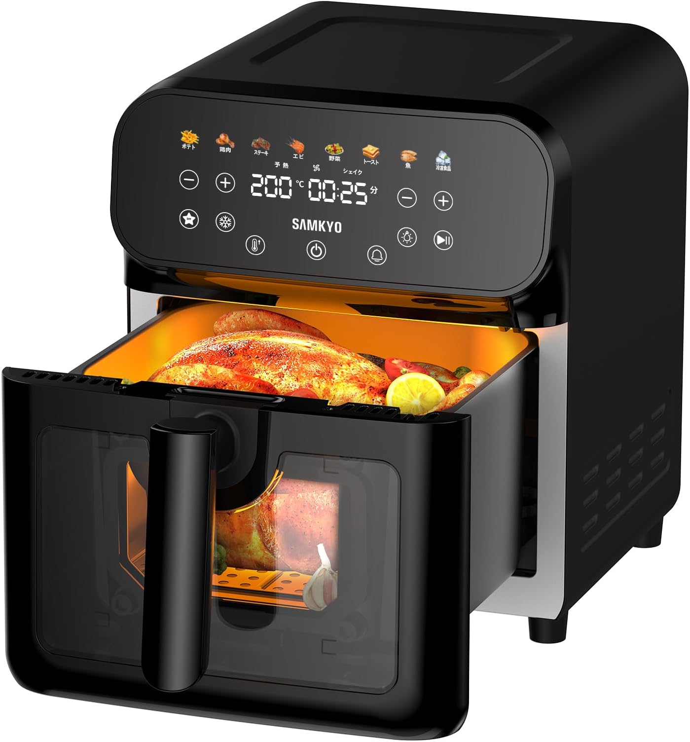 Amazon.co.jp: SAMKYO ノンフライヤー 6.2L 大容量 2-6人用 エアフライヤー タッチパネル 可視窓 日本語レシピ付き ...