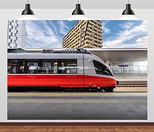 Amazon.com : CORFOTO 6x4ft Railway Station Backdrop High Speed Train ...