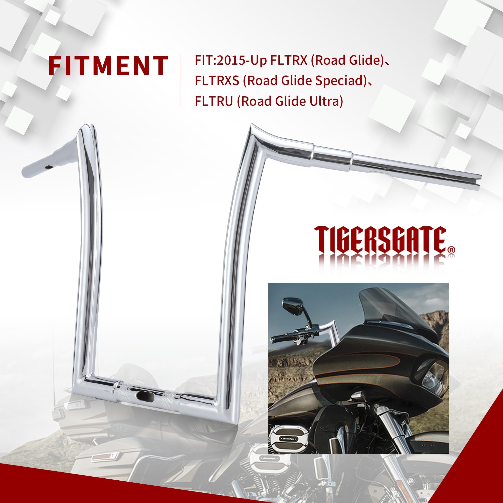 TIGERSGATE 1-1/2" Diameter Ape Hanger 16" Rise Handlebar for Harley ...