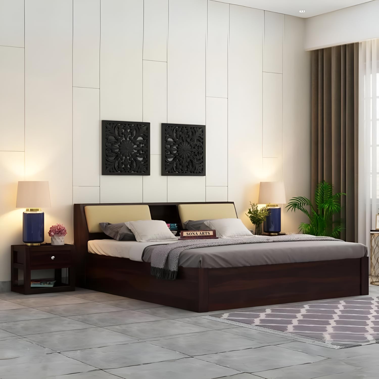 SONA ART & CRAFTS Solid Sheesham Wood King Size Bed with Storage ...