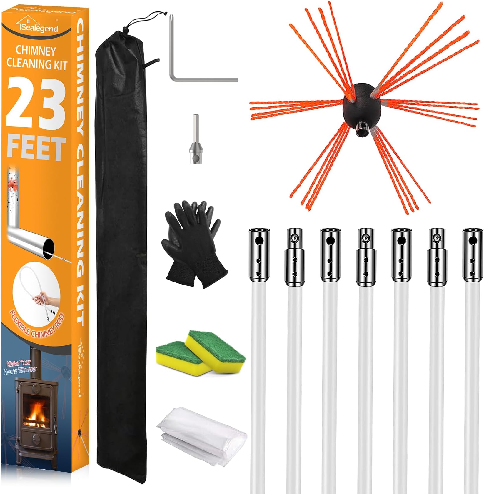 Amazon.com: Sealegend 23FT Chimney Sweep Kit, Rotary Cleaning System ...