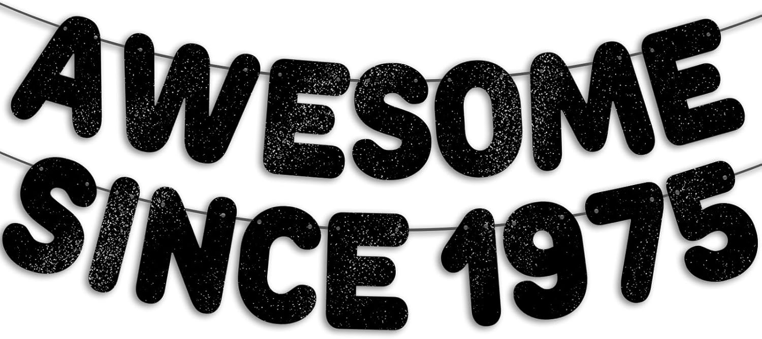 Amazon.com: Pre-Strung Awesome Since 1975 Banner - Black Glitter 50th ...