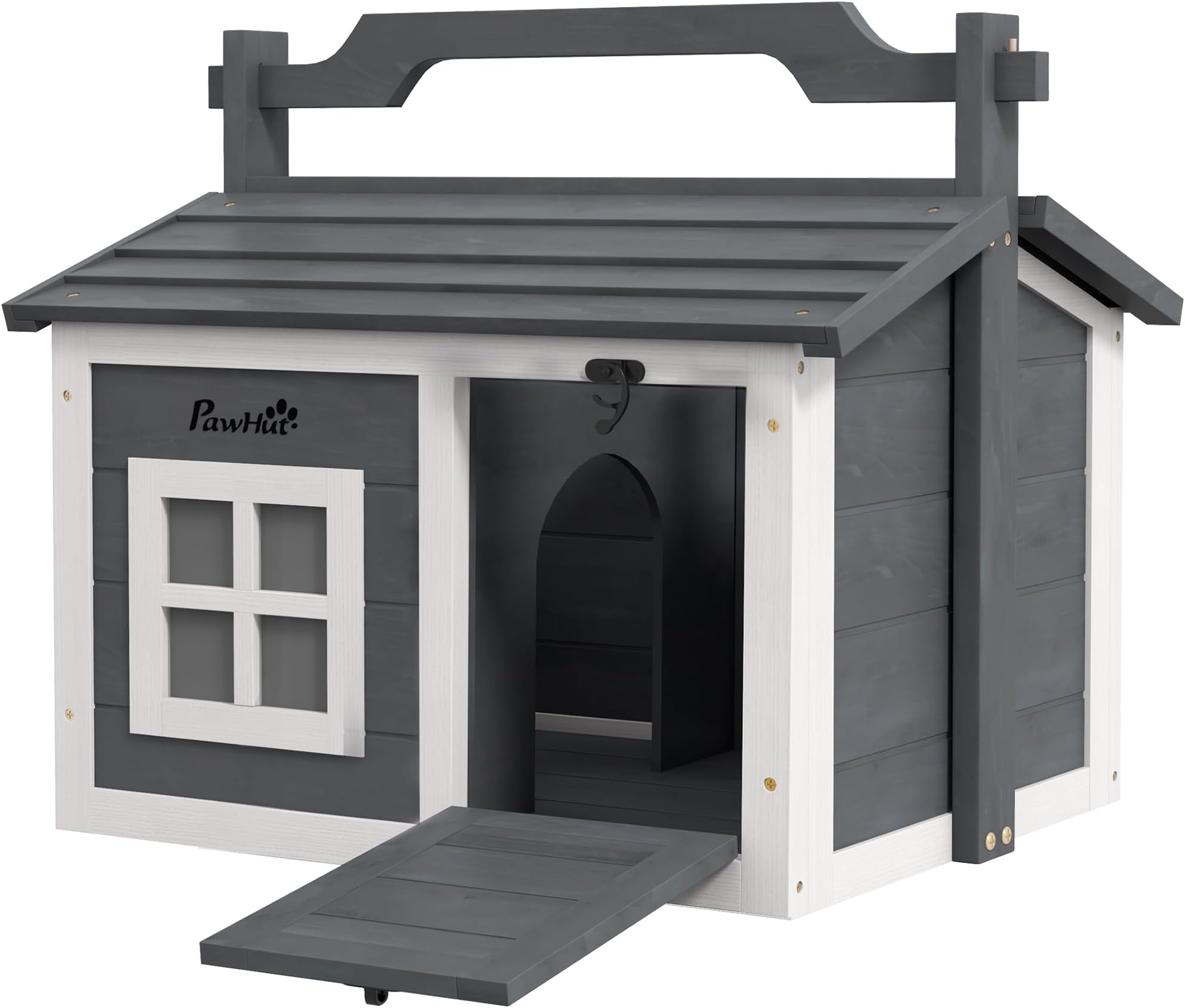 PawHut Rabbit Hutch Indoor Outdoor w/Top Handle, Openable Roof - Grey ...