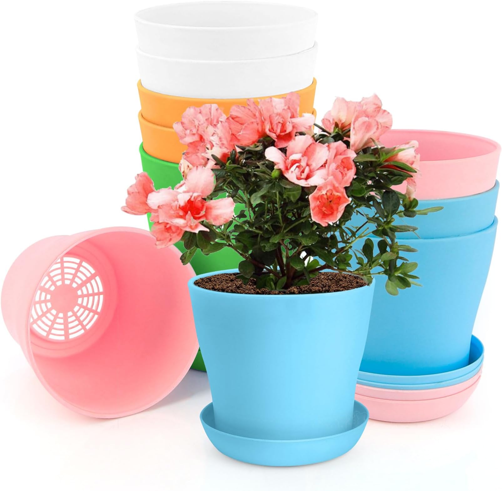 Amazon.com: ADXCO 16 Pack 5.5 Inch Plastic Planters Assorted Flower ...