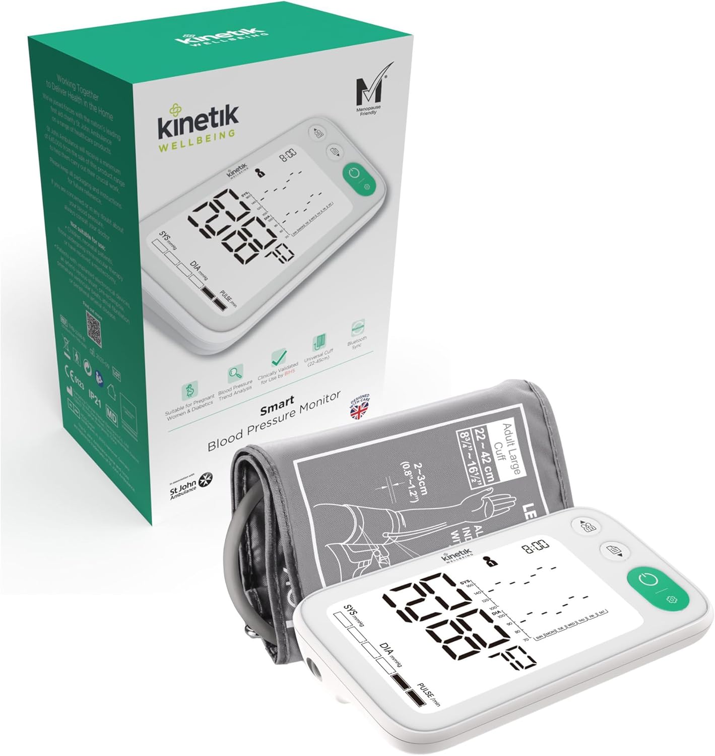 Kinetik Wellbeing Smart Blood Pressure Machine - Bluetooth Arm Blood ...
