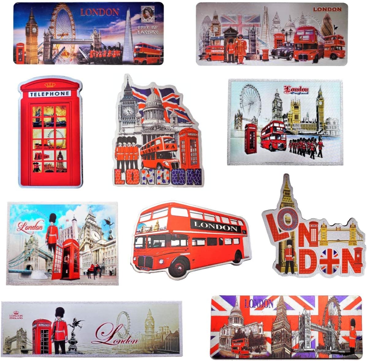 Set of 10 London England Famous Icons Acrylic Foil Fridge Magnets ...