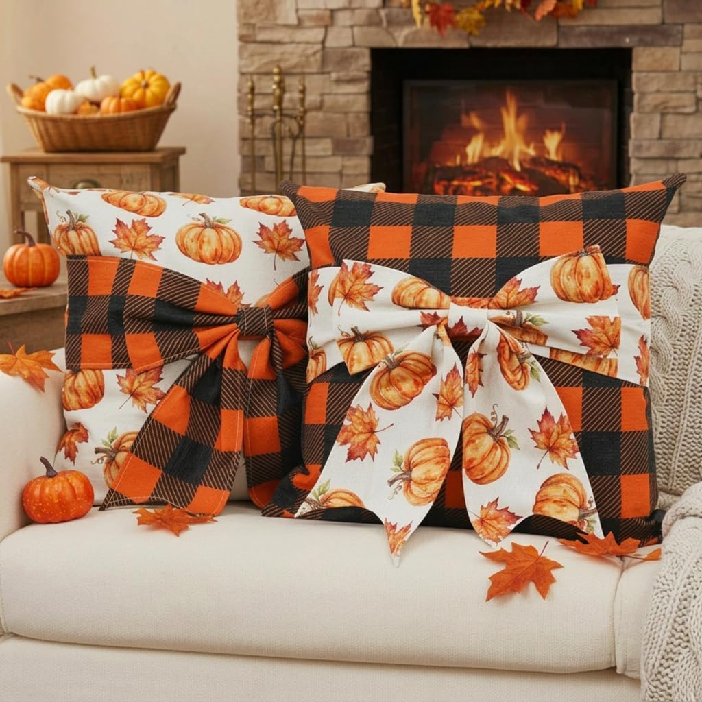 Gagec 3d Fall Bow Pillow Covers 16x16 Inch Set Of 2 Marple