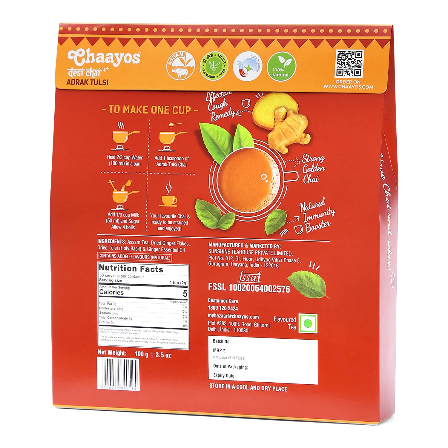 Chaayos Adrak Tulsi Tea - Premium Chai Patti for Stronger Immunity ...