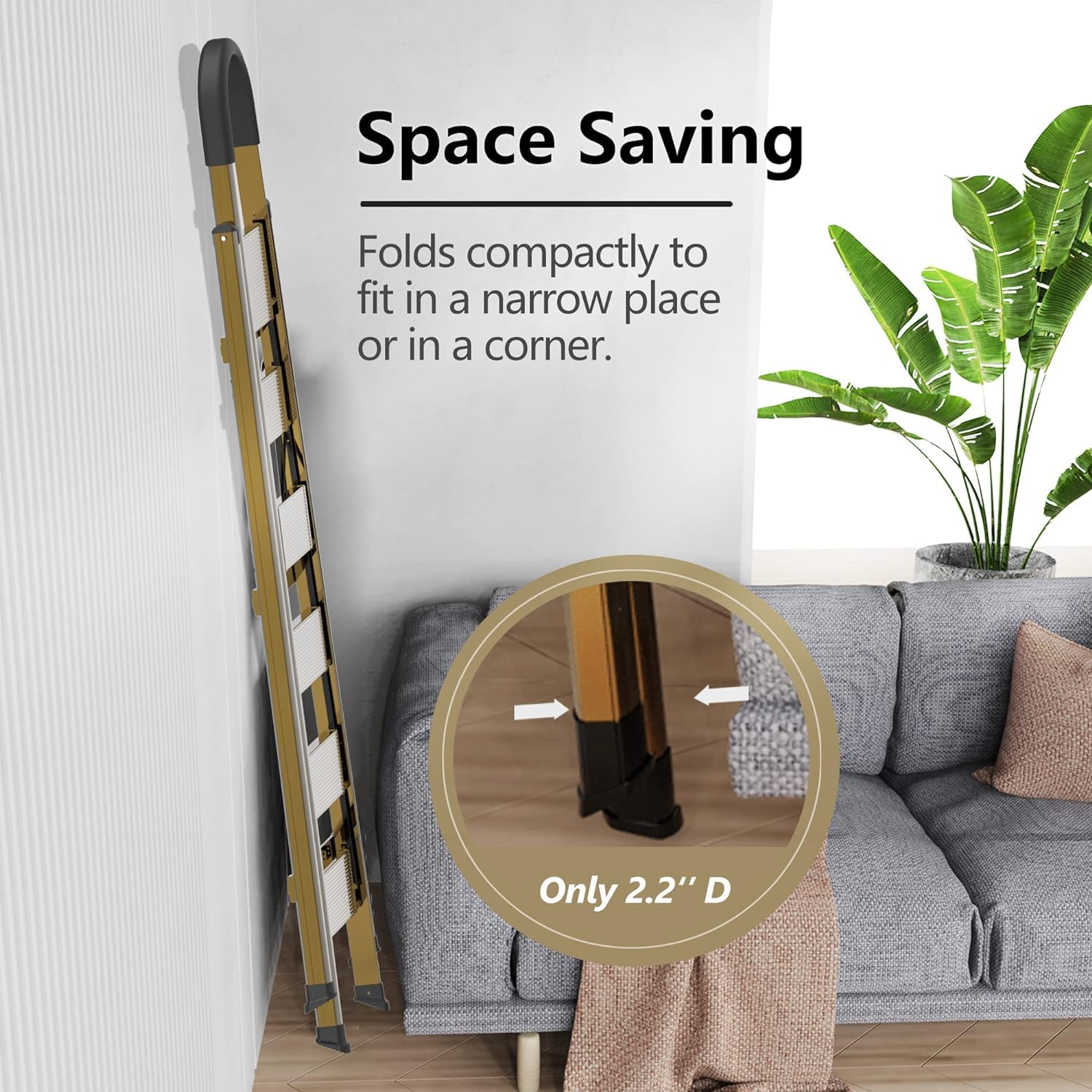 GameGem 6 Step Ladder, Aluminum Folding Step Stool with Anti-Slip ...