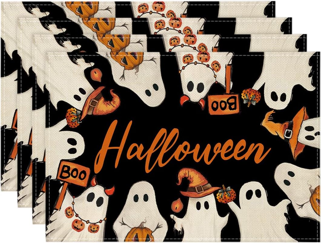 Amazon.com: Artoid Mode Ghost Boo Halloween Placemats Set of 4, 12x18 ...