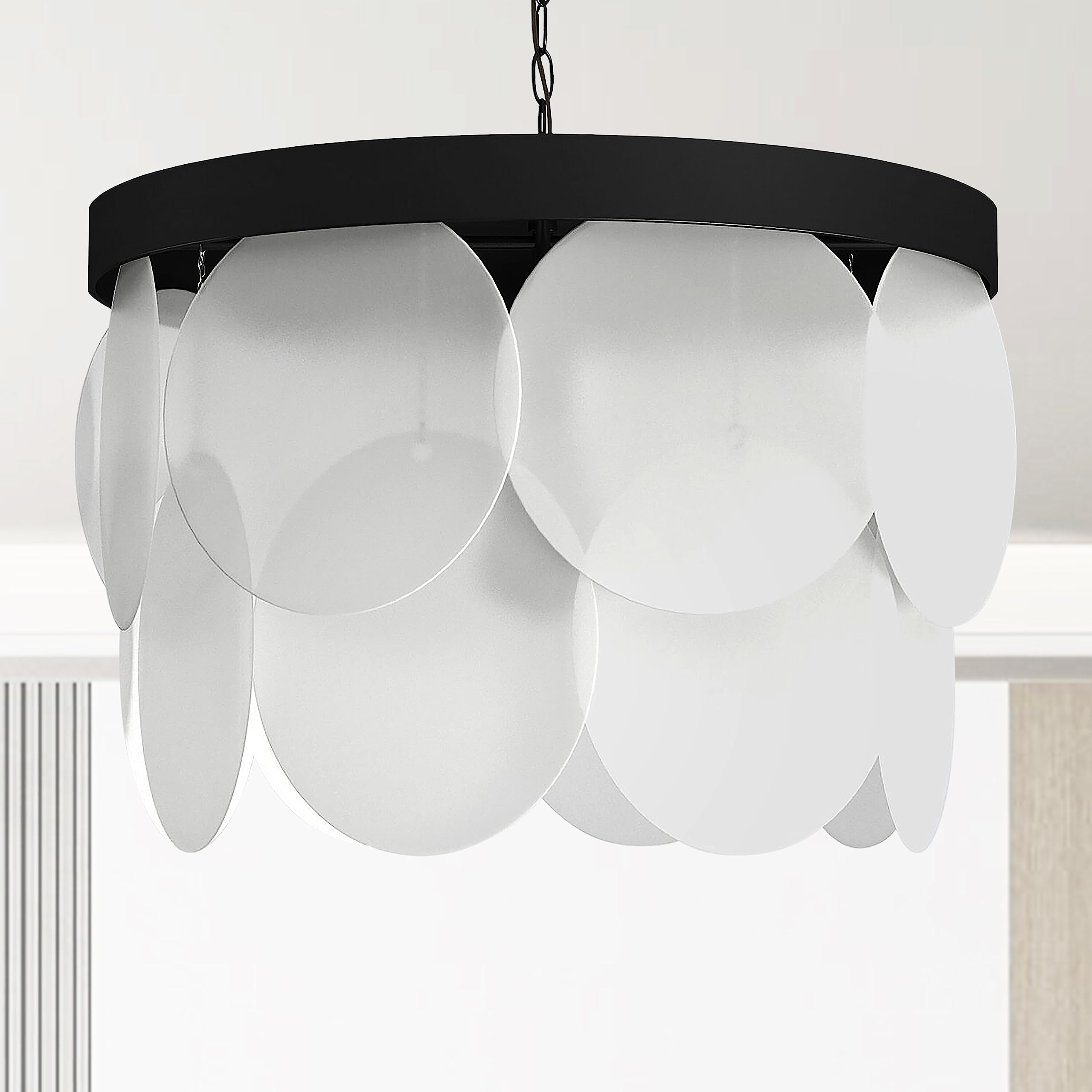 BeyPan Black Farmhouse Chandeliers Drum Light Fixture Dia 20", Round ...