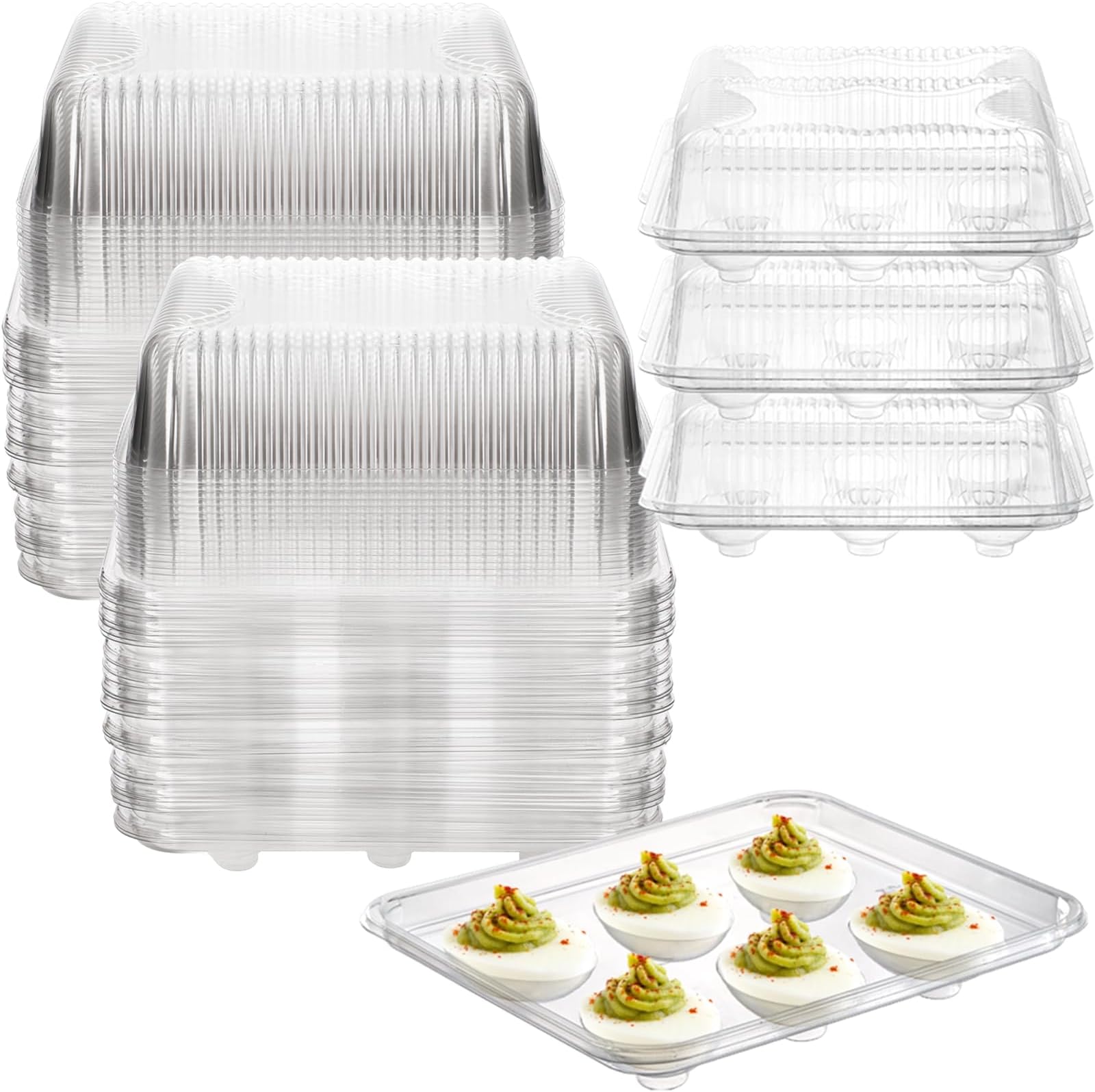 Amazon.com | Yopay 50 Pack Deviled Egg Trays with lid, Plastic Clear 6 ...