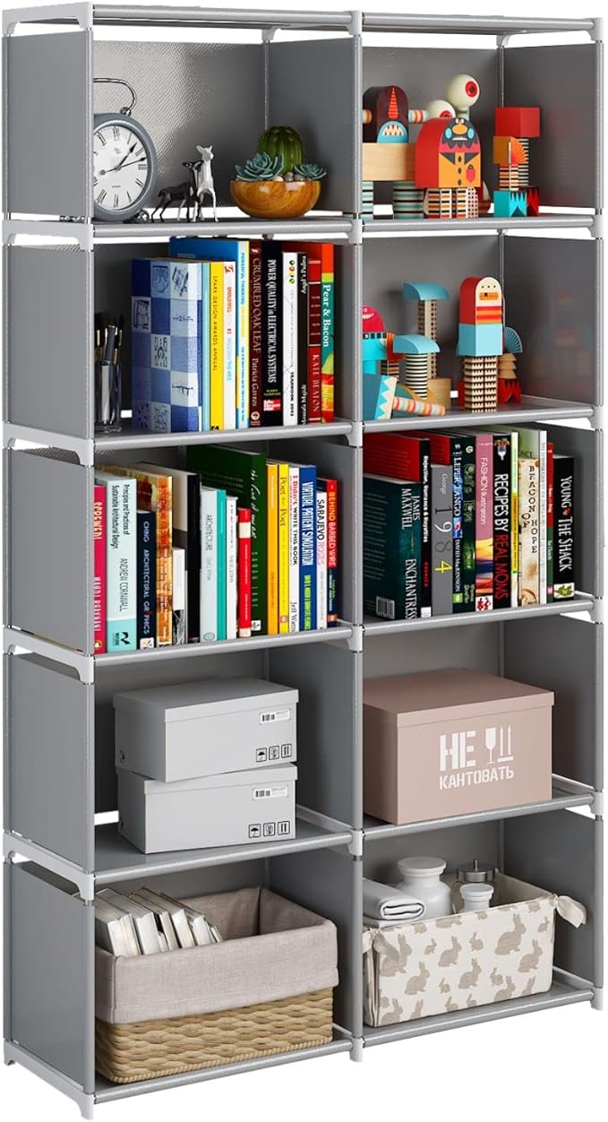 Amazon.com: JIUYOTREE 6-Tiers Portable Bookshelf with Fabric Cloth at ...