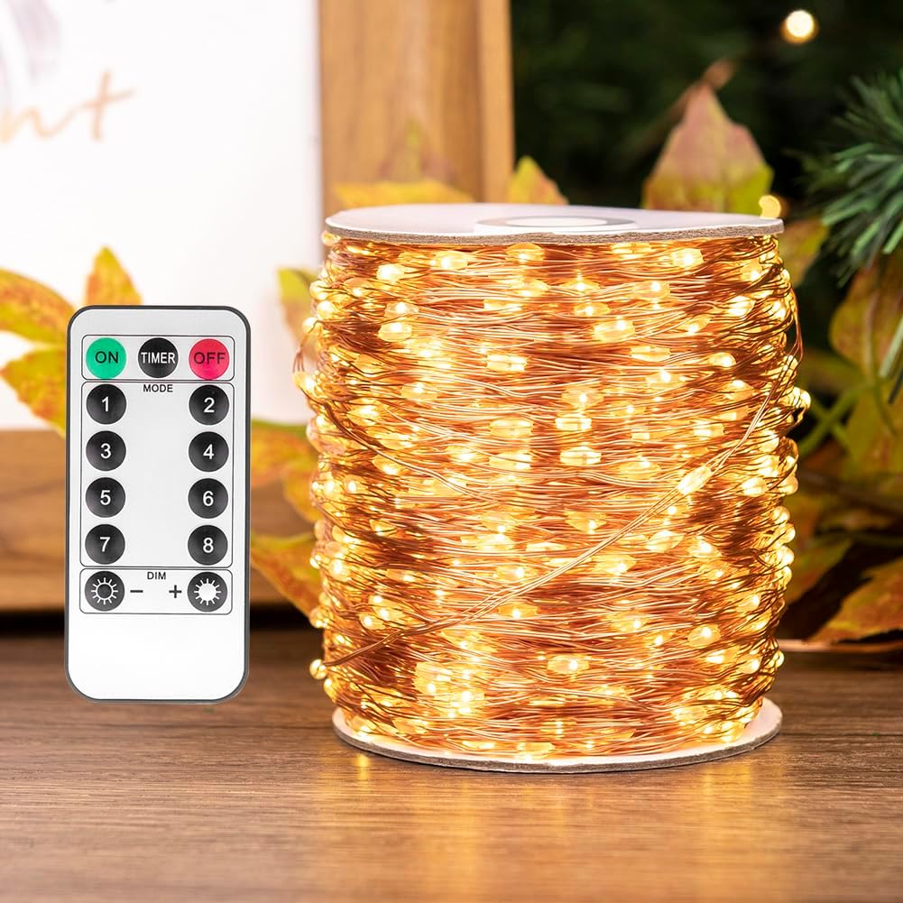 Amazon.com: PCORES 400FT Plug in Fairy Lights with Remote Warm White ...