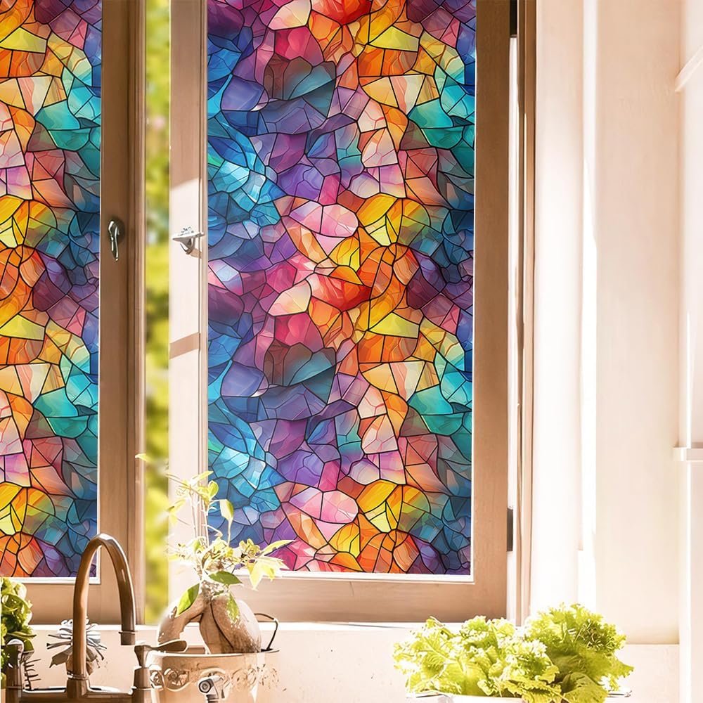 Amazon.com: 16“x118 Colorful Stained Glass Double Side Window Films Art ...