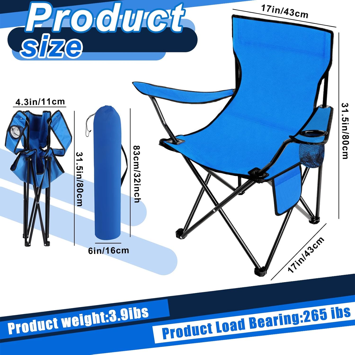 Paquete de 4 sillas plegables de camping con bolsa de transporte, sillas de césped portátiles ...