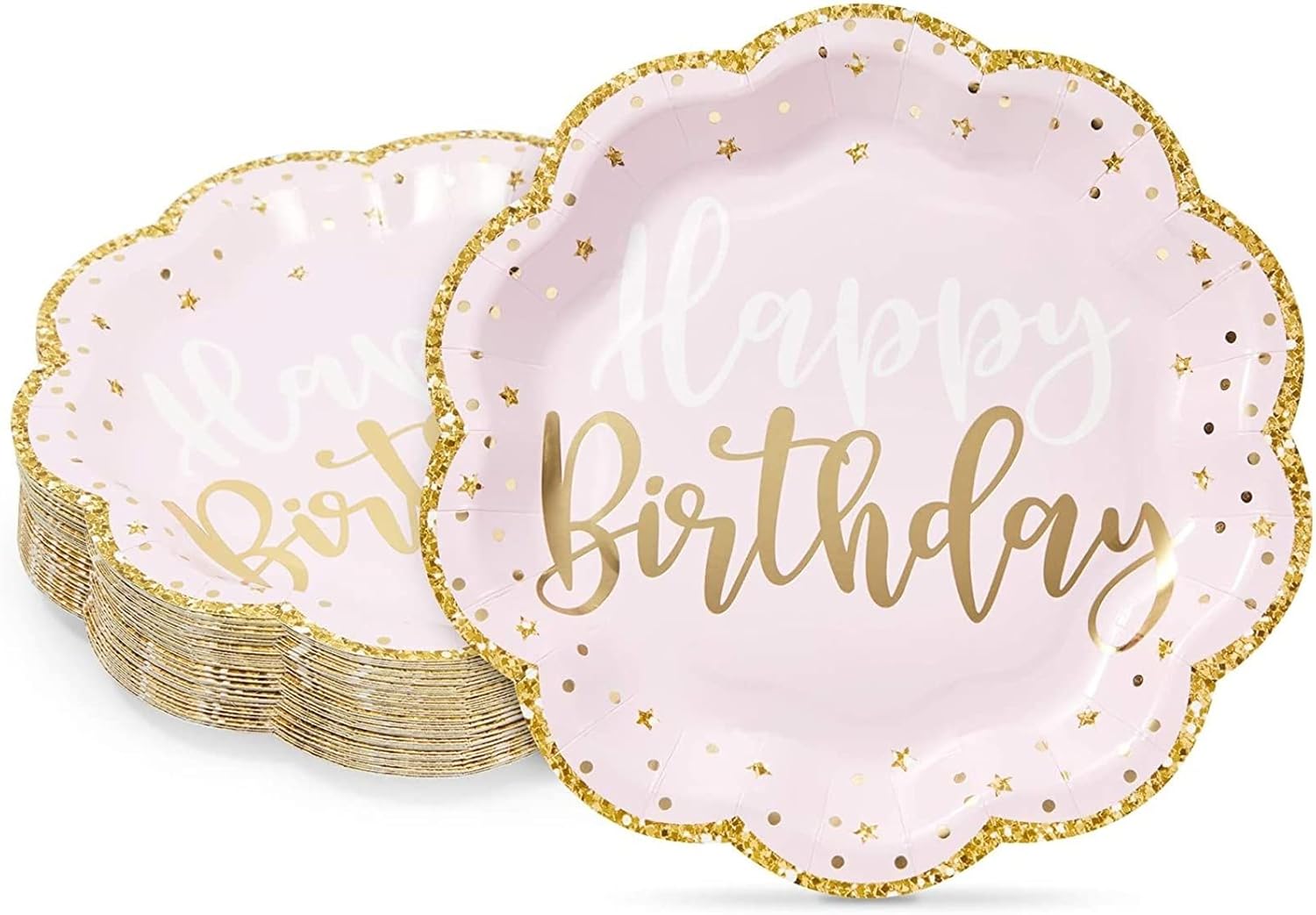 Amazon.com: Sparkle and Bash Pink and Gold Birthday Party Plates - Pink ...