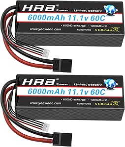 HRB 2PCS 3S Lipo Battery 11.1V 6000mAh 60C Hard Case RC Battery with TR Connector Plug ...