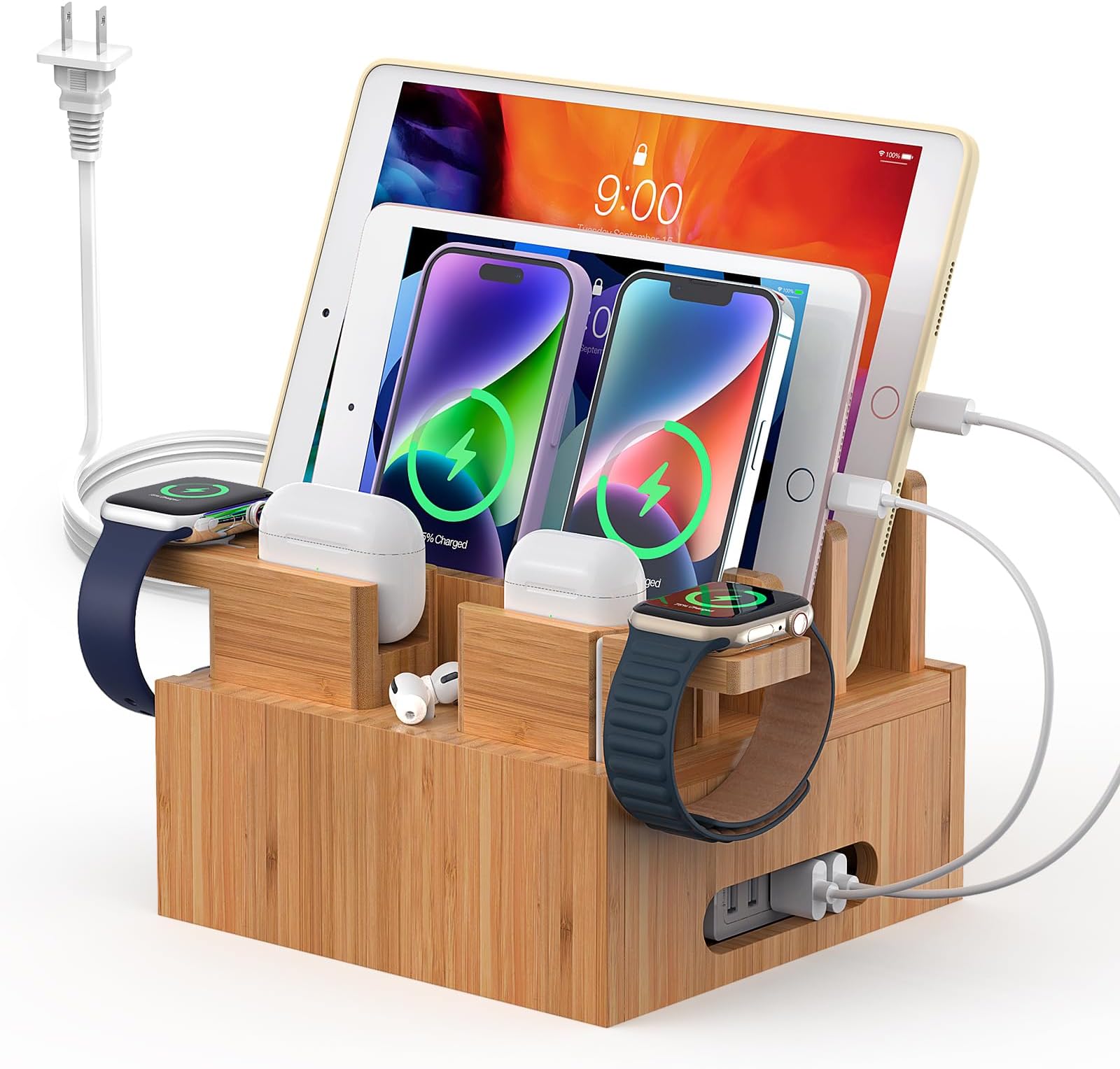 Amazon.com: Pezin & Hulin Bamboo Charging Station for Multiple Devices ...