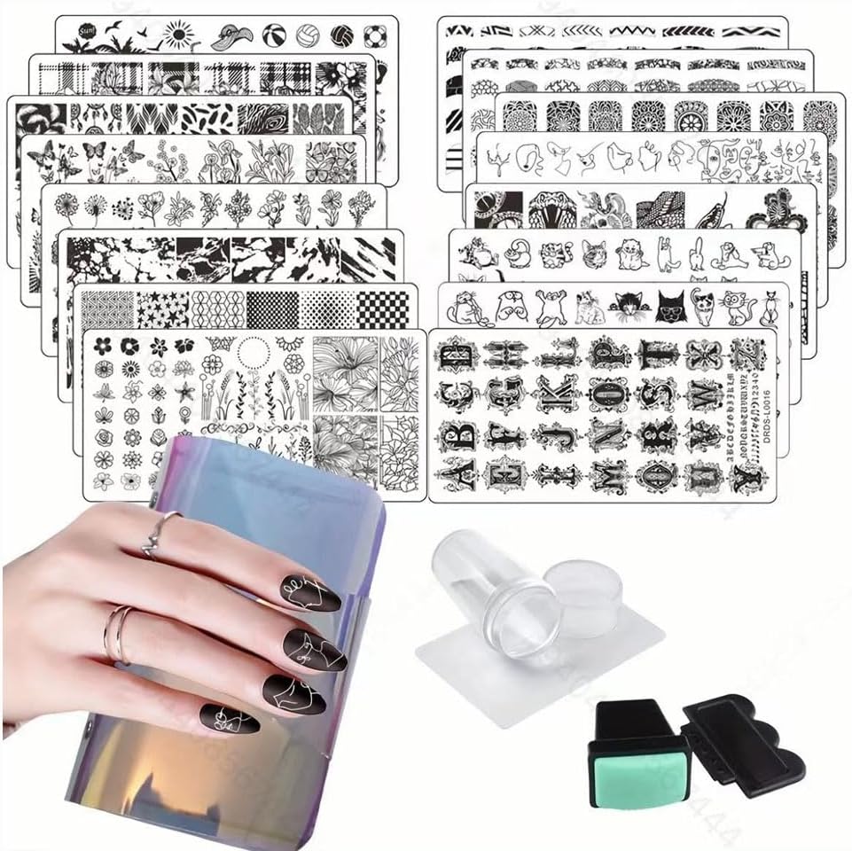 Amazon.com: JERCLITY 8pcs Nail Stamping Plates Nail Stamping Kit Rose ...