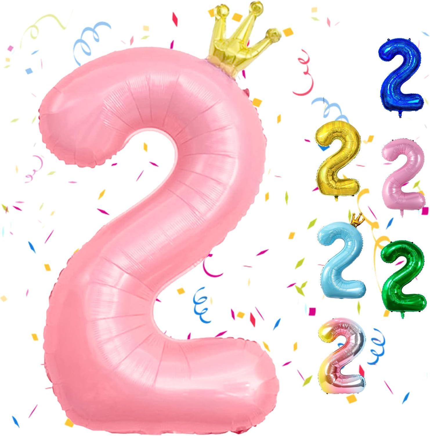 Amazon.com: Crown Pink Number 2 Balloons, 2nd Birthday Balloon, 40inch ...