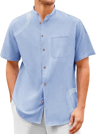 Amazon.com: Runcati Mens Button Down Linen Shirts Casual Short Sleeve ...