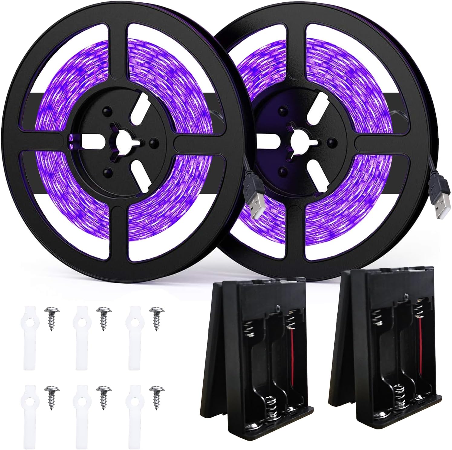 2PC 2.5M Black Lights Strip (16.4ft), USB & Battery Powered Blacklight ...