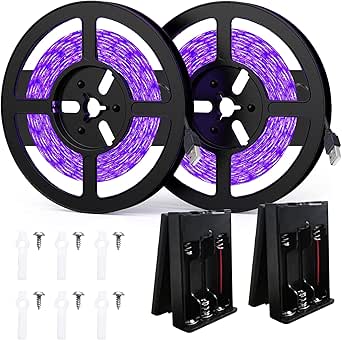2PC 2.5M Black Lights Strip (16.4ft), USB & Battery Powered Blacklight ...