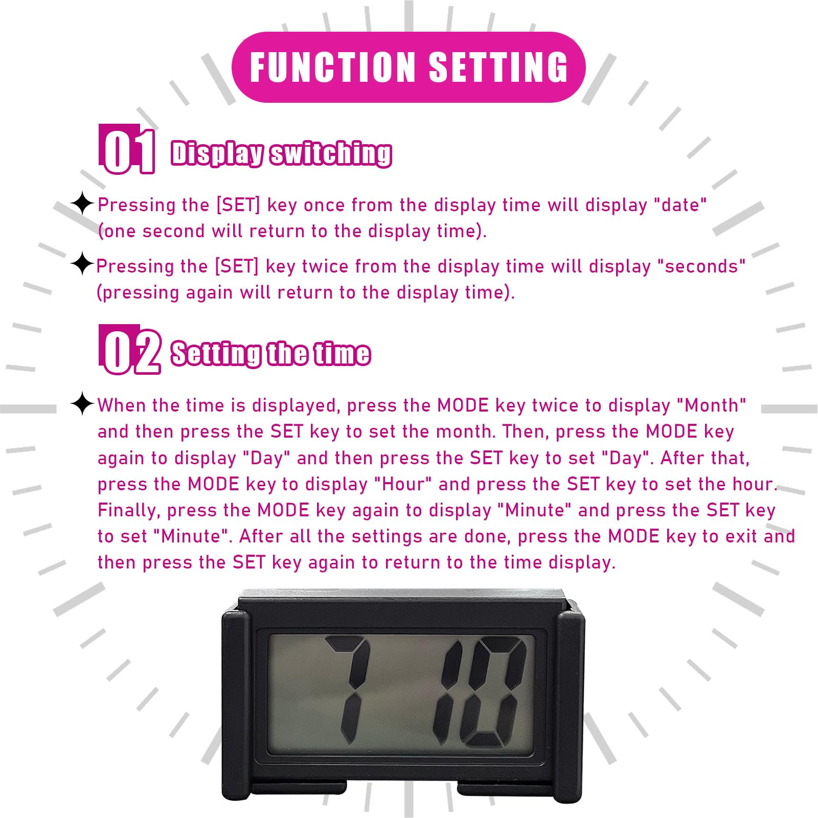 Snapklik.com : Augeny Mini Car Digital Clock, Adhesive Electronic Small ...