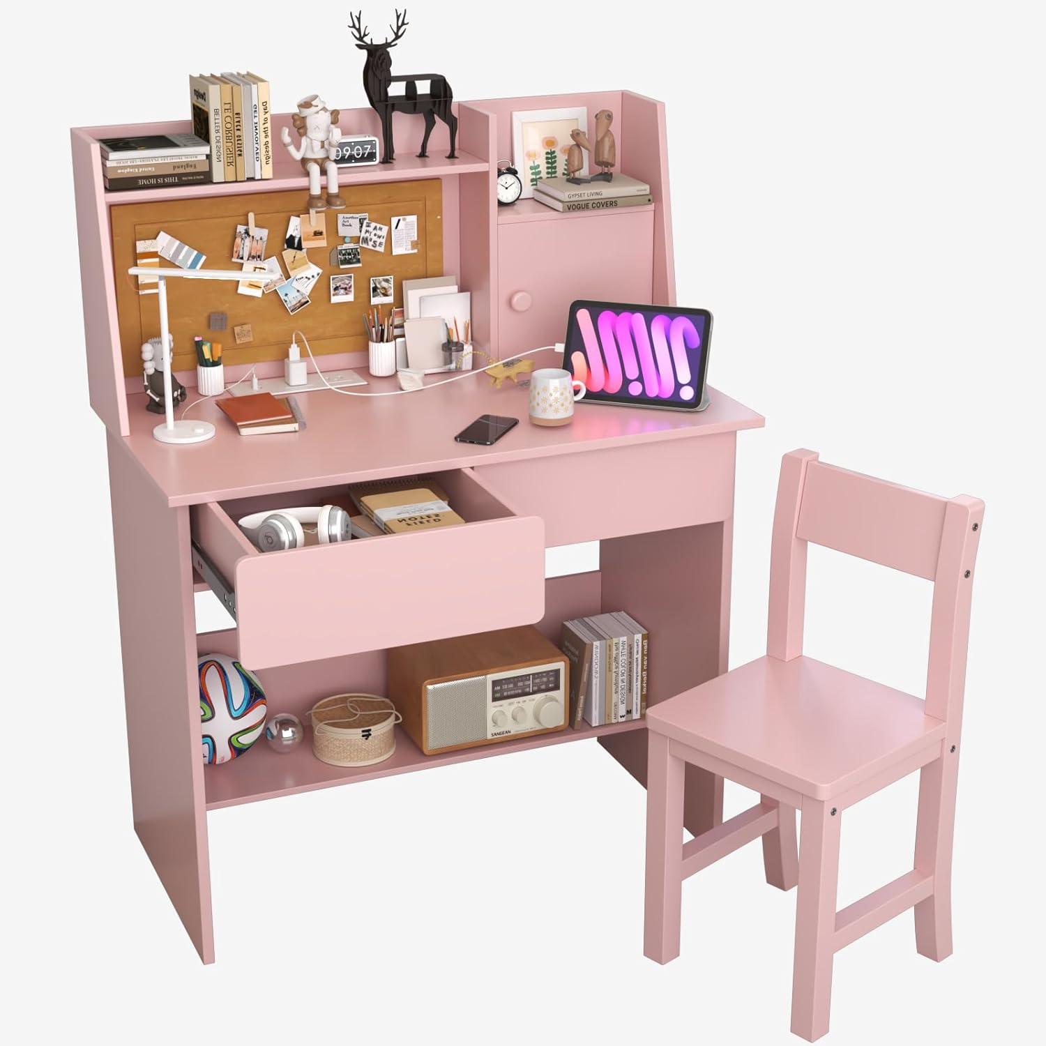 Amazon.com: SFDOU Pink Kids Desk and Chair Set for 5-12 Year Old ...