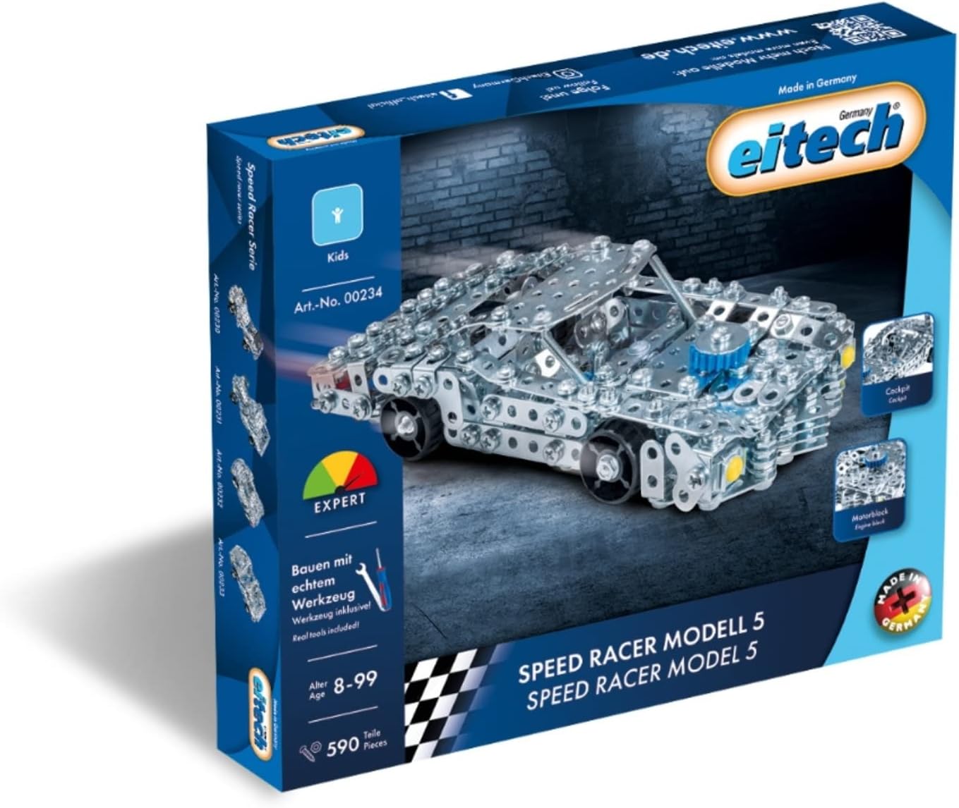 Eitech 00234 Metallbaukasten - Speed Racer Modell 5, 590 Bauteile, Modellauto-Bausatz, DIY ...
